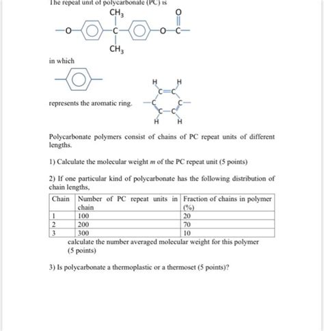 Solved The Repeat Unit Of Polycarbonate Pc Is Ch3 C 0c