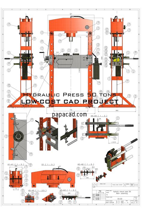 diy manual hydraulic press 2d cad drawings for production autodesk