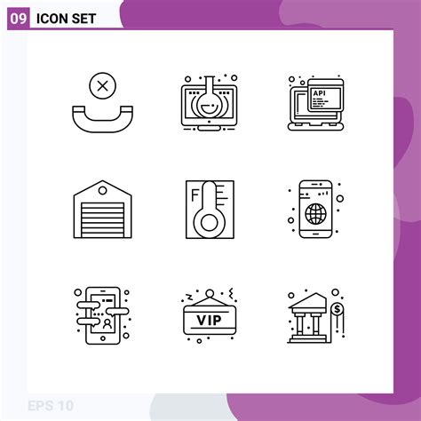 Set Of 9 Vector Outlines On Grid For Cloud Package Api Order Delivery Editable Vector Design