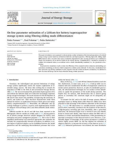 Pdf On Line Parameter Estimation Of A Lithium Ion Battery Supercapacitor Storage System Using