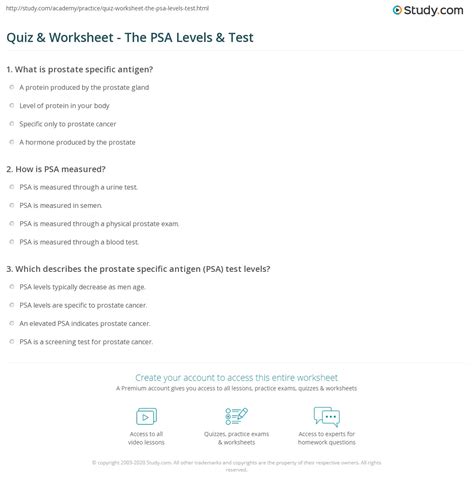 Quiz And Worksheet The Psa Levels And Test