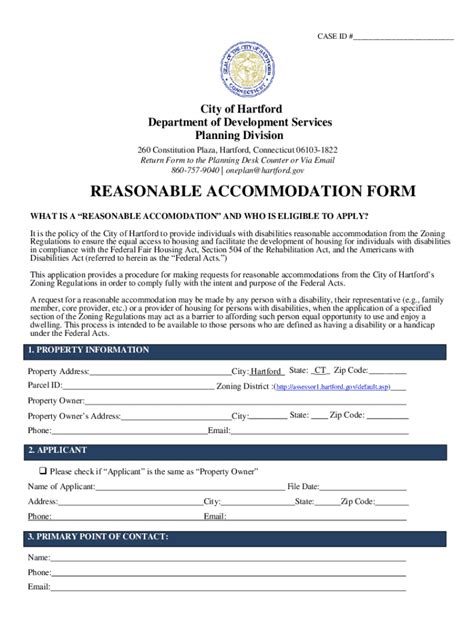 Fillable Online Reasonable Accommodation Form City Of Hartford Fax Email Print Pdffiller