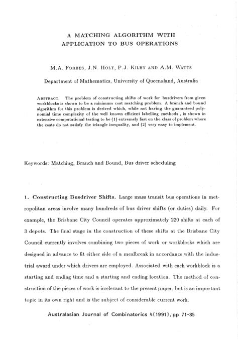 Pdf A Matching Algorithm With Application To Bus Operations