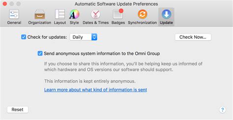 The Update Tab Of Omnifocus Preferences