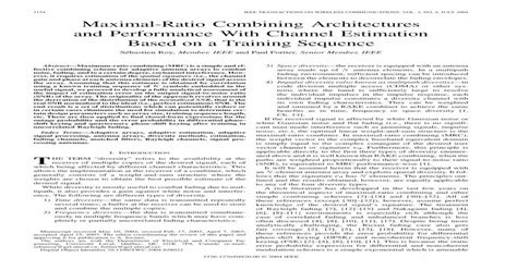 Pdf Maximal Ratio Combining Architectures And Performance With