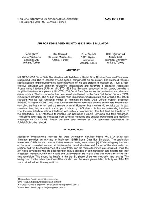 Pdf Api For Dds Based Mil Std 1553b Bus Simulator