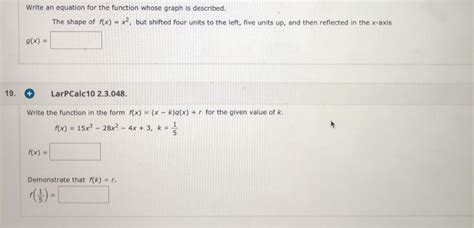 Solved Write An Equation For The Function Whose Graph Is