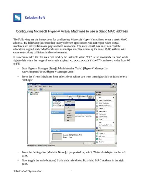 Pdf Configuring Microsoft Hyper V Virtual Machines To Use A Static