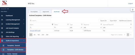 How To Archiveunarchive An Aandi Capa Review Template Safetyskills Support