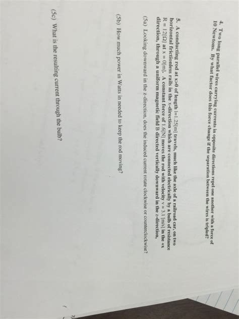 Solved Two Long Parallel Wires Carrying Currents In Opposite Chegg Com