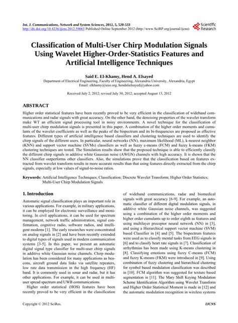Pdf Classification Of Multi User Chirp Modulation Signals
