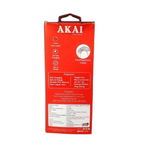Akai Data Cum Charging Cable 5a Pvc Sc 66 Type C Red At Rs 112