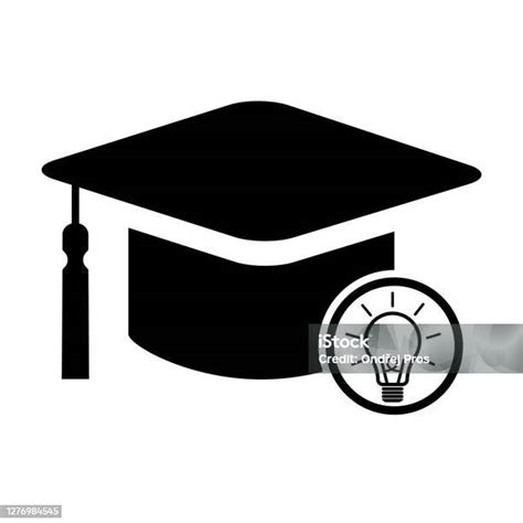 흰색 배경에 격리 된 모자 아이디어 기호 캡 대학원 교육 일러스트 벡터 아이콘 성공 웹 버튼 교육에 대한 스톡 벡터 아트 및 기타 이미지 Istock