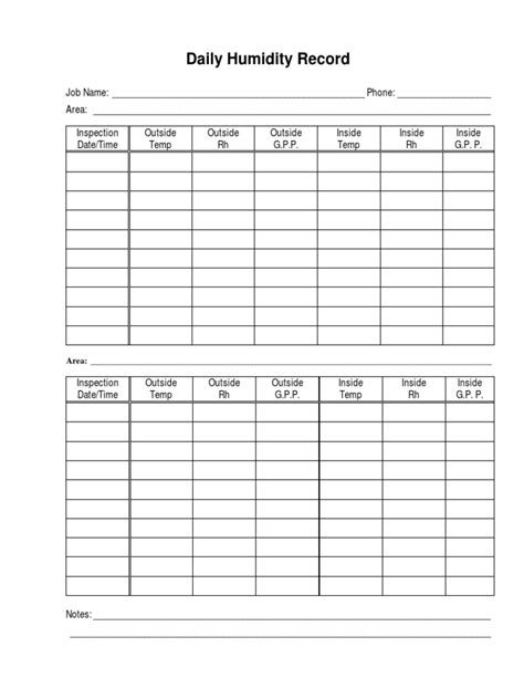 Fillable Mold Forms Daily Humidity Record Pdf