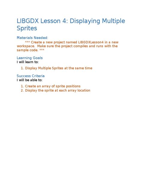 U3l4 Libgdx Displaying Multiple Sprites Pdf Array Data Structure