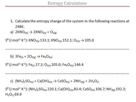Entropy Calculations Teaching Resources