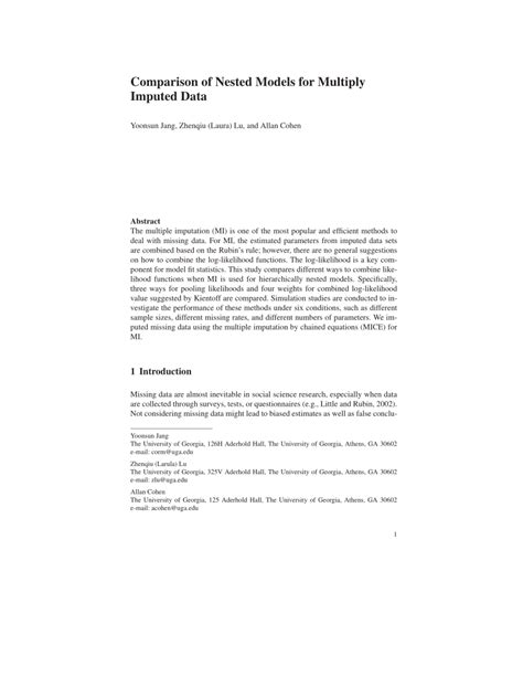 Pdf Comparison Of Nested Models For Multiply Imputed Data
