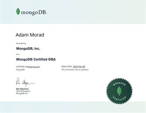 adam morad on linkedin mongodb certification dba