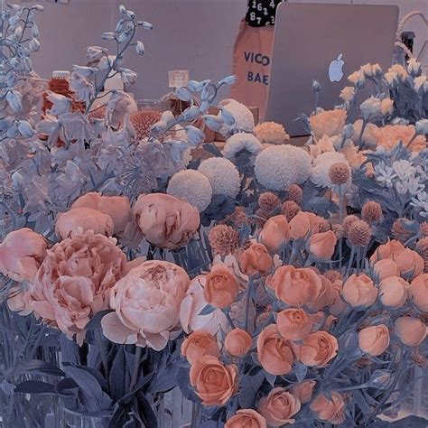 An Arrangement Of Flowers In Vases On A Table Next To A Sign That Says Vico Dae