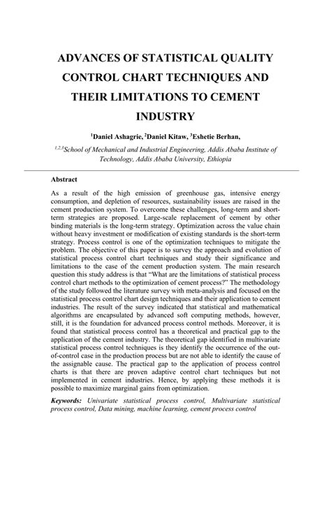 Pdf Advances In Statistical Quality Control Chart Techniques And Their Limitations To Cement