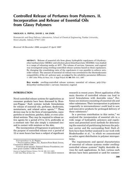 Controlled Release Of Perfumes From Polymers Ii Incorporation And
