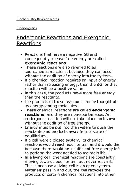 Lecture Notes Lecture 5 Bioenergetics Biochemistry Revision Notes