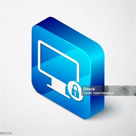 Isometric Lock On Computer Monitor Screen Icon Isolated On White Background Monitor And Padlock