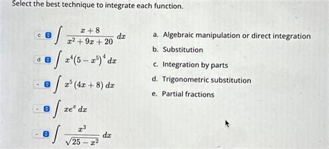 solved select the best technique to integrate each function
