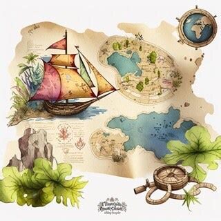 Treasure Map Watercolor Clipart 8 High Quality Digital Etsy