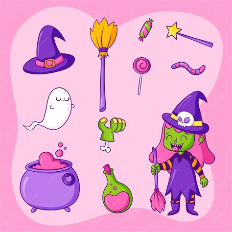 손으로 그린 할로윈 캐릭터 요소 컬렉션 무료 벡터