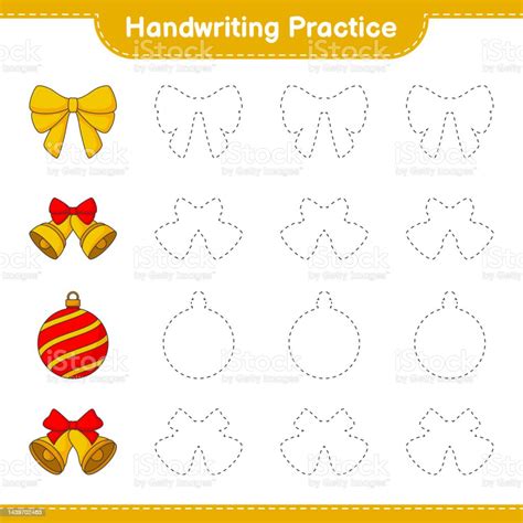 필기 연습 리본 크리스마스 공 크리스마스 벨의 추적 라인 교육 어린이 게임 인쇄 워크시트 벡터 일러스트 레이 션 0명에 대한 스톡 벡터 아트 및 기타 이미지 Istock