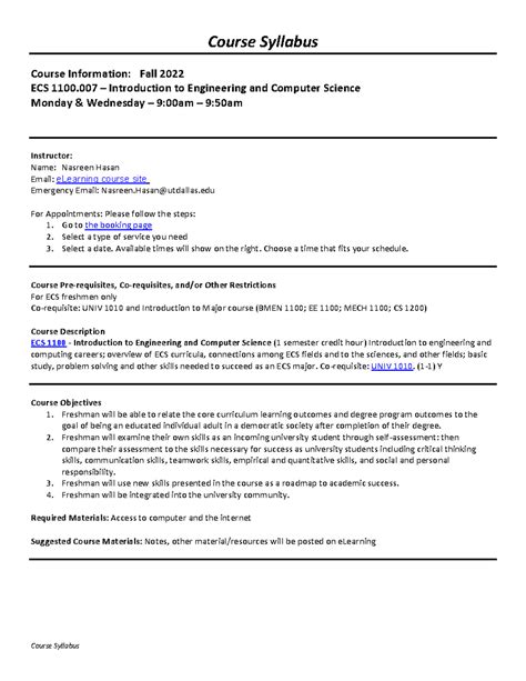 Ecs 1100 Syllabus Course Syllabus Course Syllabus Course Information Fall 2022 Ecs 1100