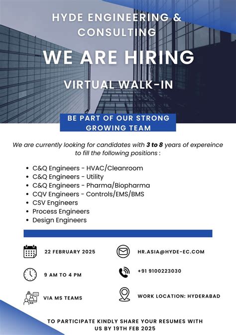 Hiring Engineeringjobs Cqv Csv Processengineering Virtualwalkin Hyde Engineering