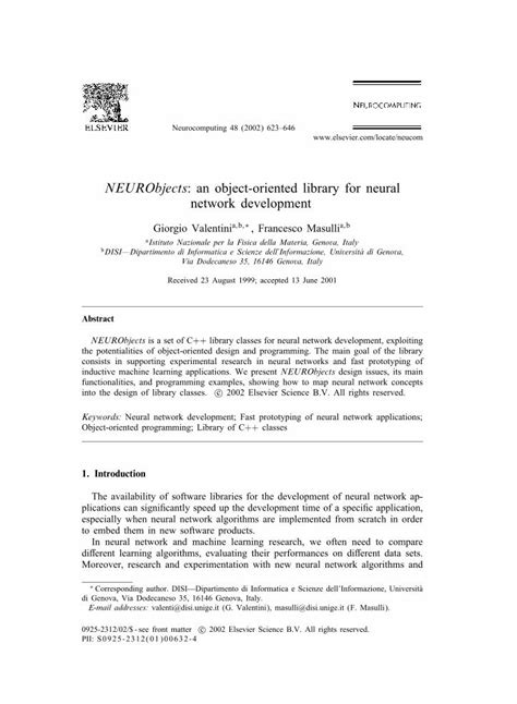 Pdf Neurobjects An Object Oriented Library For Neural Network