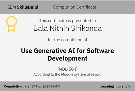 Generativeai Artificialintelligence Machinelearning Ibm Skillsbuild Bala Nithin Sirikonda