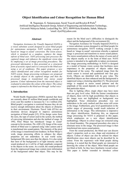 Pdf Object Identification And Colour Recognition For Human Blind