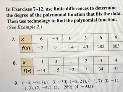 Solved In Exercises Use Finite Differences To Determine The Degree Of The Polynomial