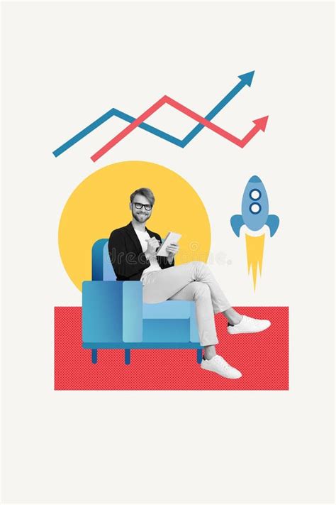 Collage Positive Businessman Sitting Armchair Write Documents Analysis