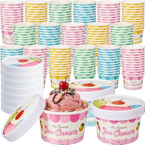 Jingmore 100 Pcs 8oz Paper Ice Cream Cups With Lids