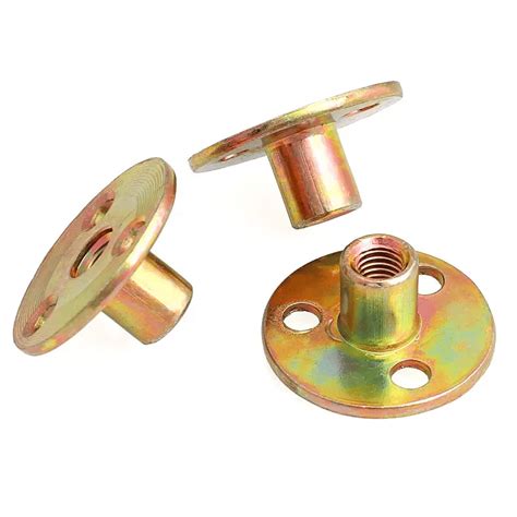 Color Zinc Plated Round Base T Nuts With Three Brad Hole Tee Nut