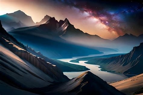 Premium Ai Image Beautiful Lanscape Of The Valley With Galaxy Sky And