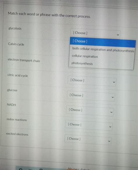 Solved Match each word or phrase with the correct process. | Chegg.com