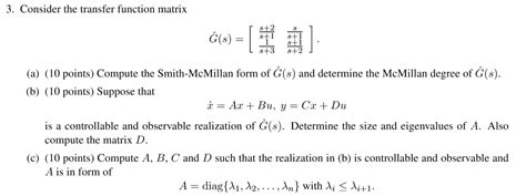 3 Consider The Transfer Function Matrix S2 S S1