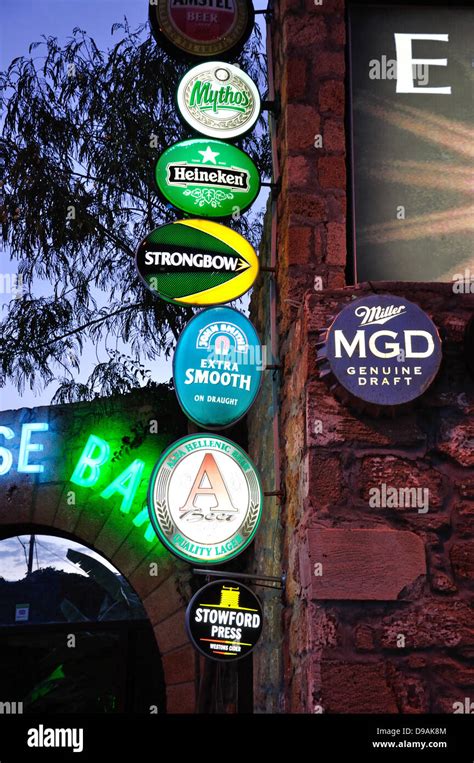 Neon Beer Signs Outside Eclipse Cocktail Bar At Dusk Pefkos Rhodes Rodos The Dodecanese
