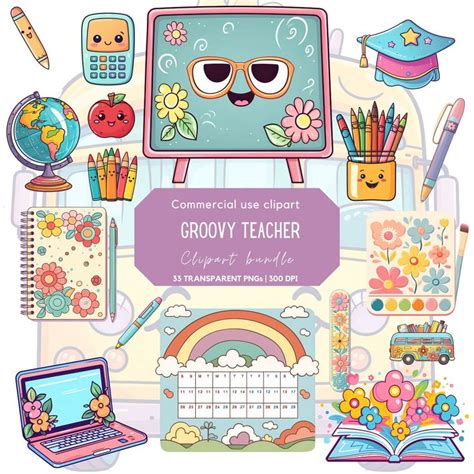 Groovy Teacher Clipart Retro Teacher Png Teacher Sublimation