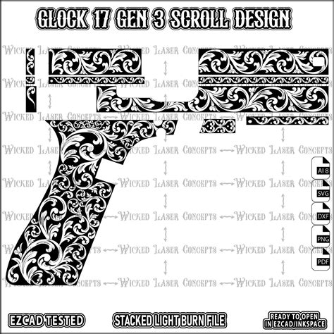 Glock 17 Gen 3 Scroll Design Iii With Stacked Lightburn File Etsy