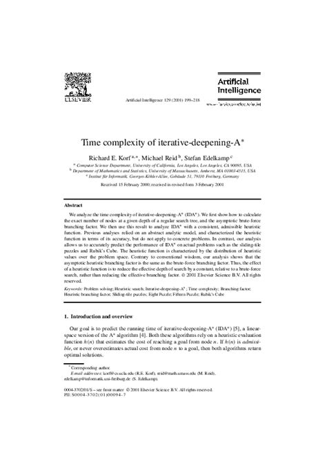 Pdf Time Complexity Of Iterative Deepening A