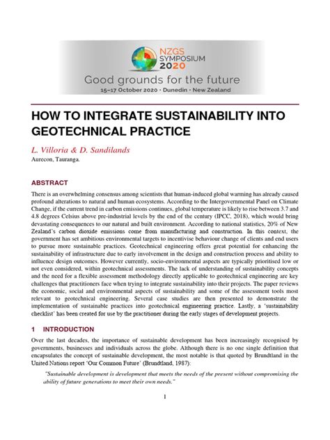 Nzgs2021 How To Integrate Sustainability Into Geotechnical Practice Pdf Sustainability