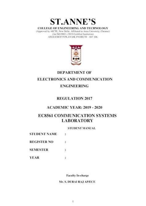 Pdf St Annes · 5 Pulse Code Modulation And Demodulation 6 Delta Modulation And Demodulation