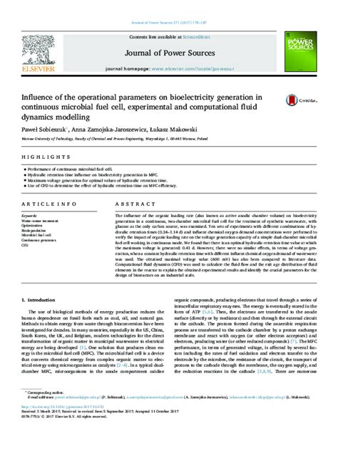 Pdf Influence Of The Operational Parameters On Bioelectricity Generation In Continuous